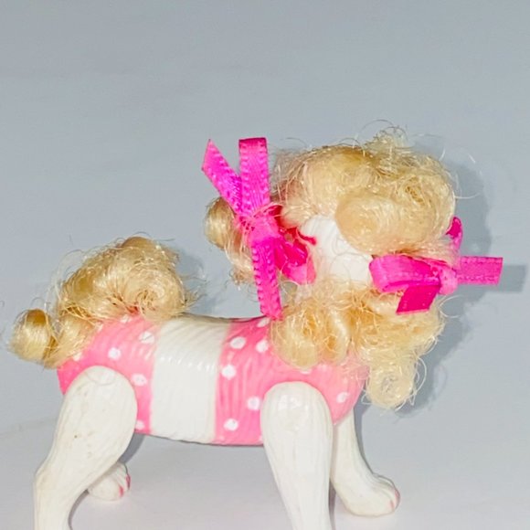 Unbranded | Toys | Barbie White Poodle Dog Blond Curly Hair Pink Bows ...